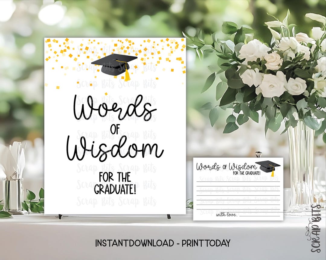 Words of Wisdom for the Graduate Sign + Cards, Cap & Confetti Casual ...