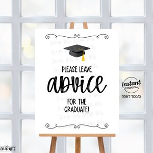 Advice for the Graduate Sign, Black Cap Graduation Party Sign ...