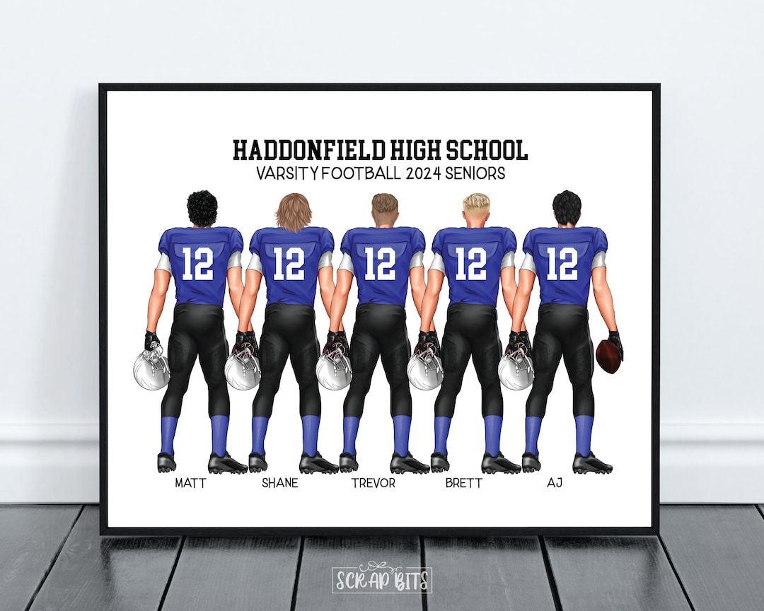 Football Team Portrait Print, Custom Football Friends Print, Gift for ...
