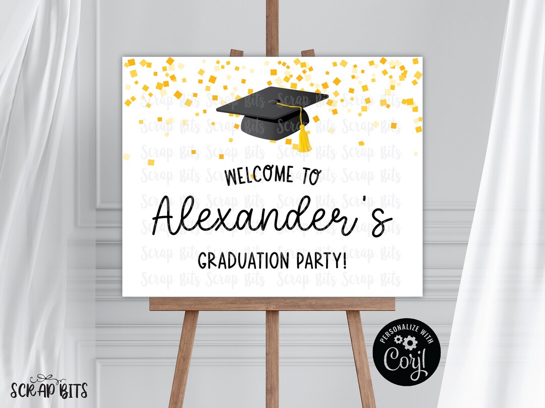EDITABLE Graduation Welcome Sign, Grad Cap & Confetti Printable ...
