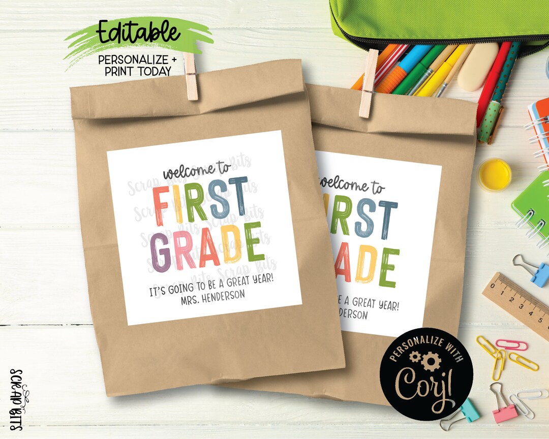 EDITABLE Back to School Tags, Pastel Rainbow Welcome to First Grade ...