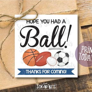 Hope You Had A Ball Tags, Printable Sports Balls Tags, Sports Birthday ...