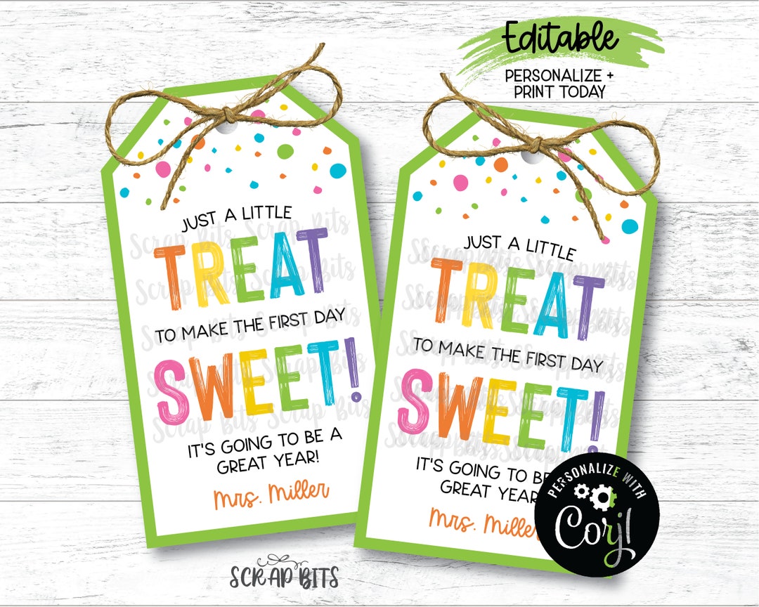EDITABLE Sweet Treat Tags, First Day of School, Back to School Tags ...