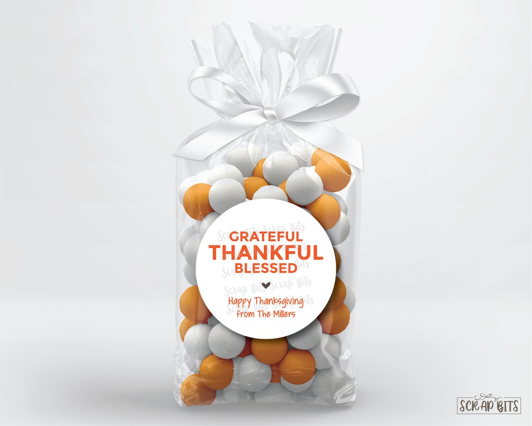 Grateful Thankful Blessed Stickers & Treat Bags, Stacked, Personalized ...