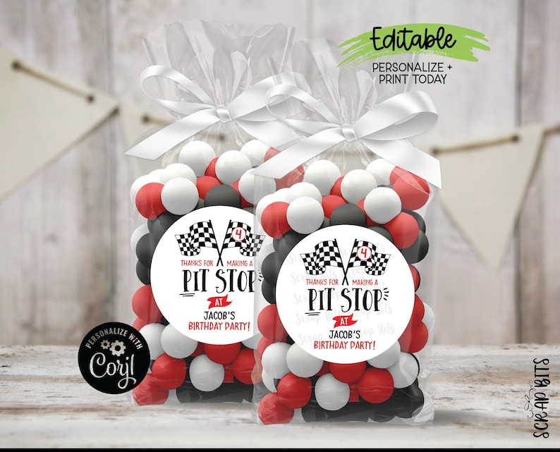 EDITABLE Racing Birthday Labels, Thanks for Making A Pit Stop ...