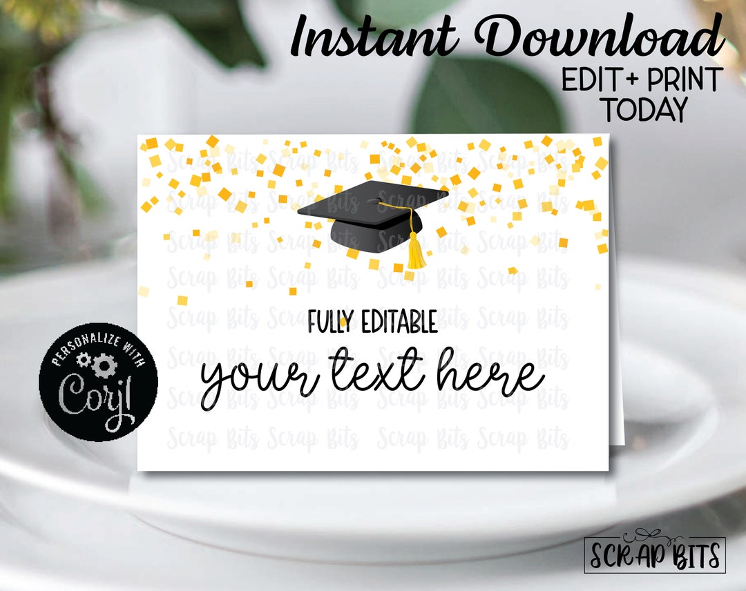 EDITABLE Printable Graduation Tent Cards, Cap & Confetti Grad Party ...