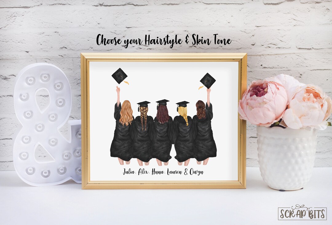 Female Best Friends Graduation Portrait, Graduation Gift for Group of 5 ...