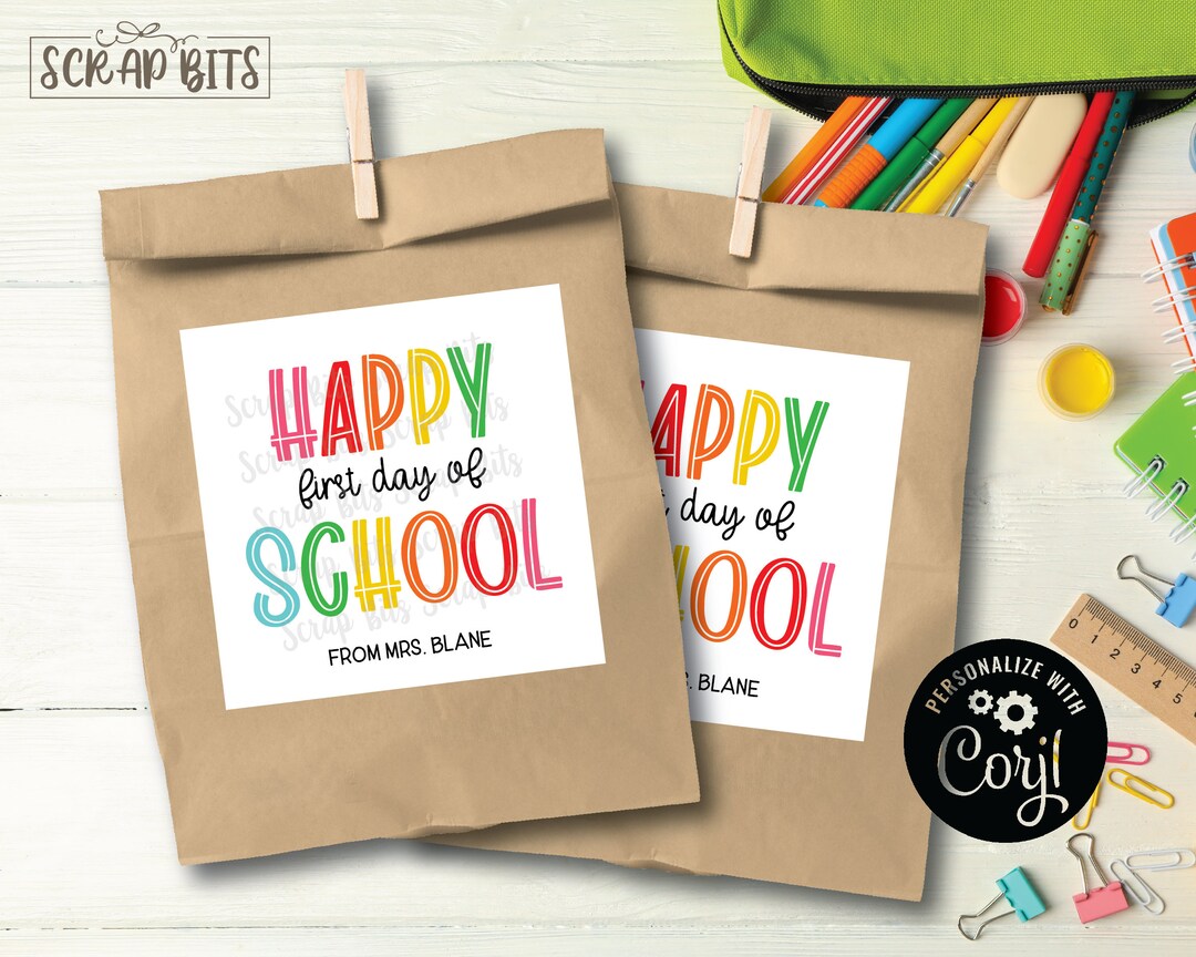 EDITABLE First Day of School Tags, Bright Rainbow Back to School Tags ...