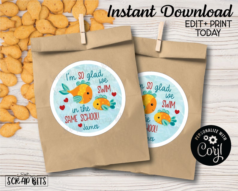 EDITABLE Printable Valentine Labels so Glad We Swim in the - Etsy