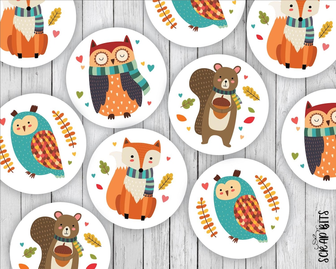Fall Sticker Set for Treat Bags & Gifts, Woodland Animals, Envelope ...