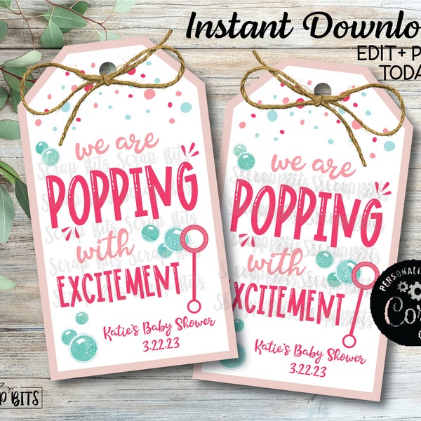 Popping With Excitement Baby Shower Tag - Etsy