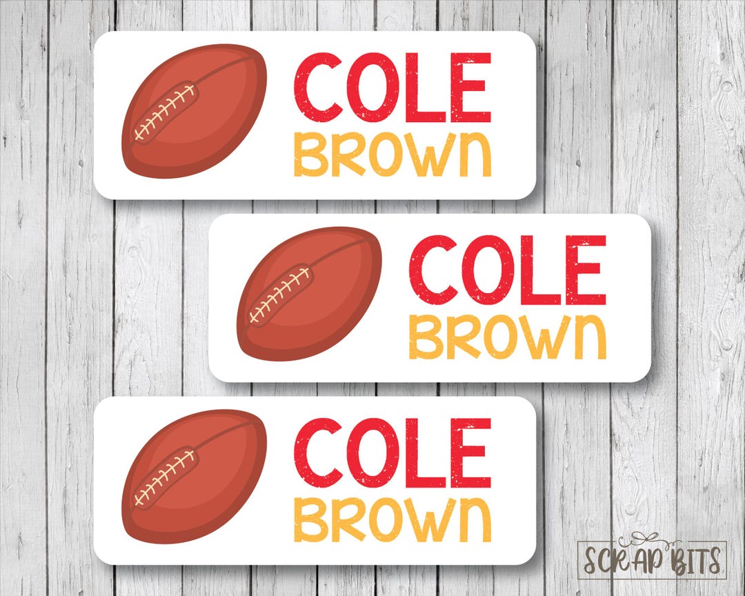 Personalized Name Labels, Football Belonging Labels for School Supplies ...