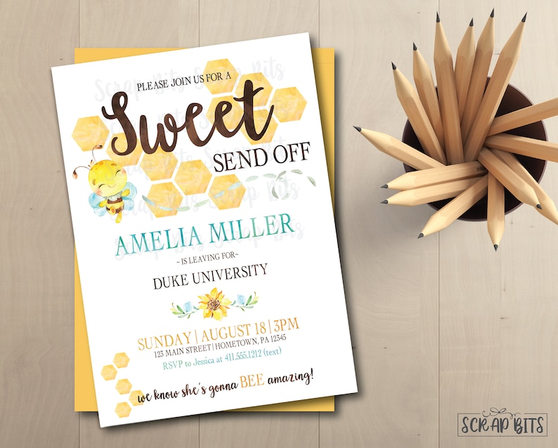 College Send off Invitation Watercolor Bee Invitation - Etsy