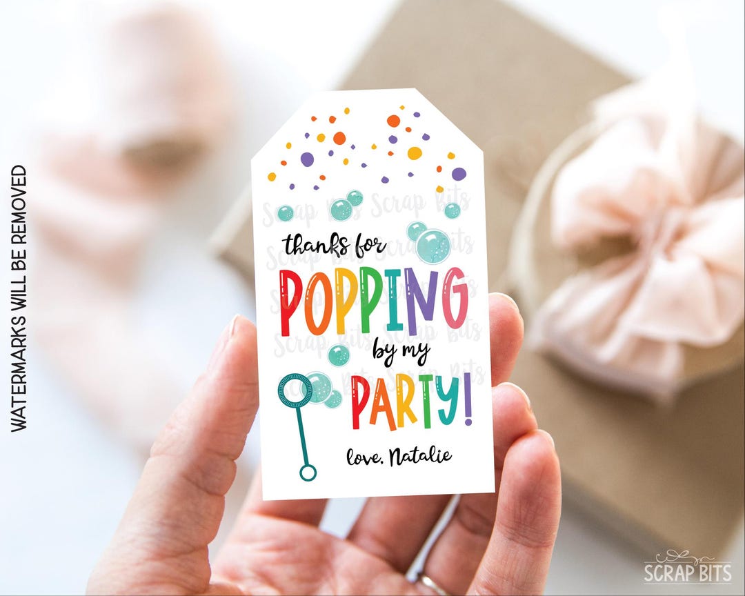 Bubble Favor Tags, Thanks for Popping By, Custom Printed Birthday Gift ...