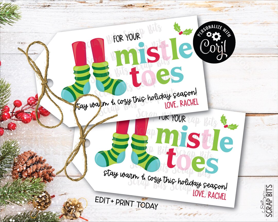 EDITABLE Christmas Socks Tags, for Your Mistle Toes Tags, Bright Funky ...