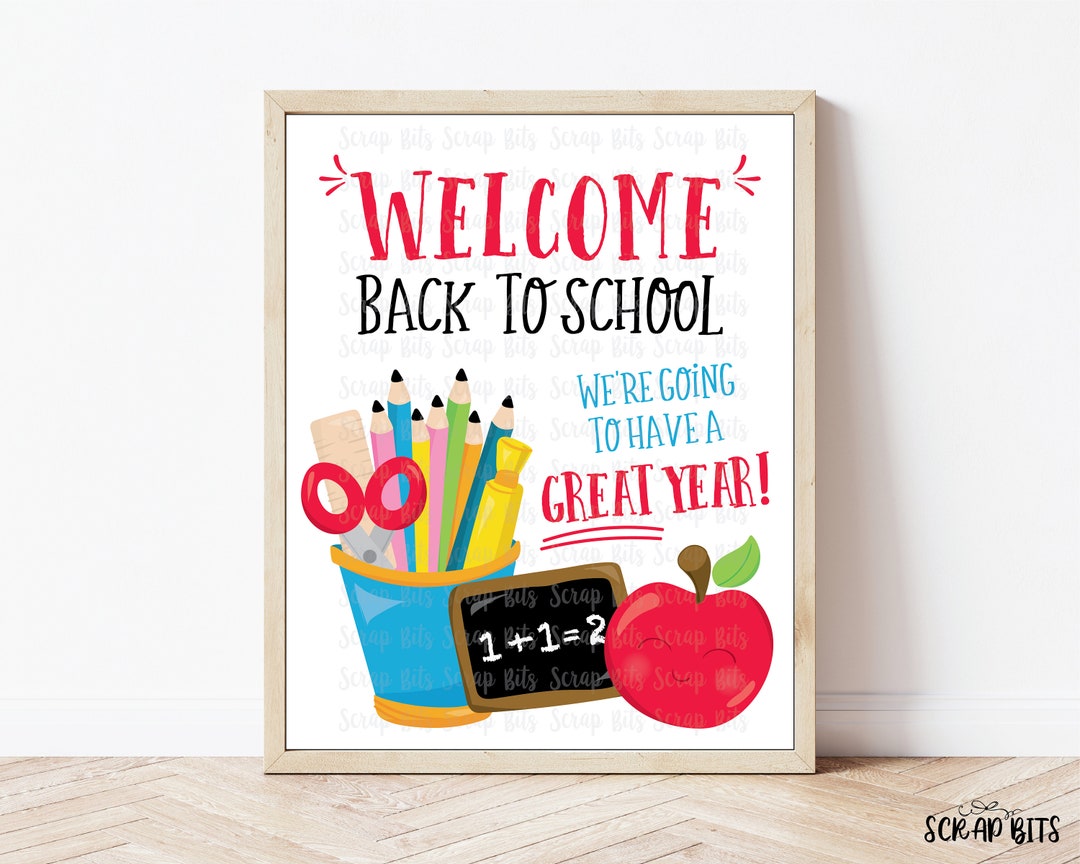 Back to School Sign, Welcome Back Poster, Pencil Cup, Apple ...