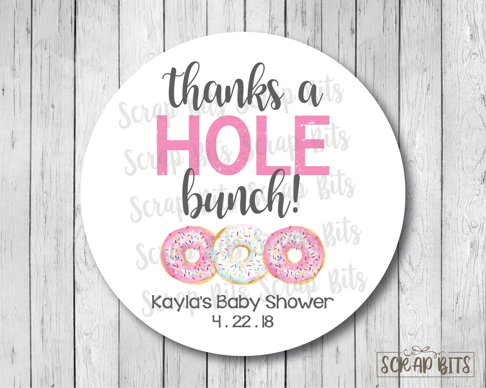 Donut Baby Shower Stickers, Thanks a Hole Bunch, 3 Donuts, Personalized ...