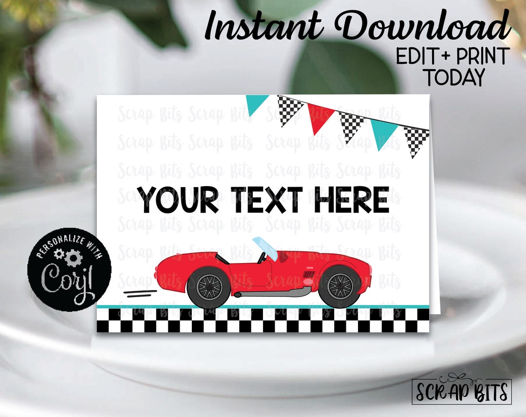 EDITABLE Printable Race Car Tent Cards, Racing Birthday Tent Cards ...