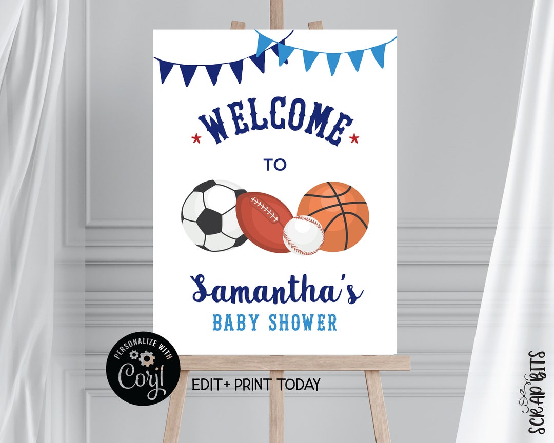 EDITABLE Welcome Sign Template, Personalized Printable Sports Party ...