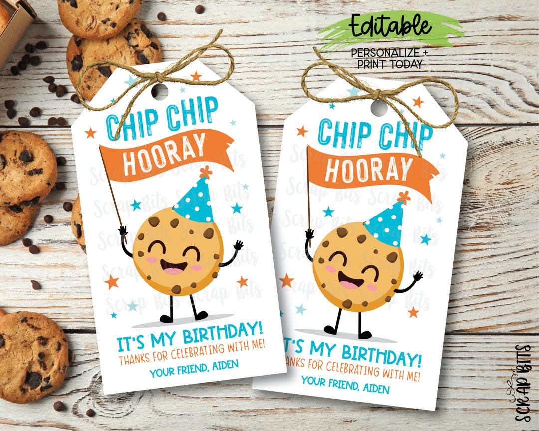 EDITABLE Cookie Tags, Chip Chip Hooray Blue & Orange, Personalized ...