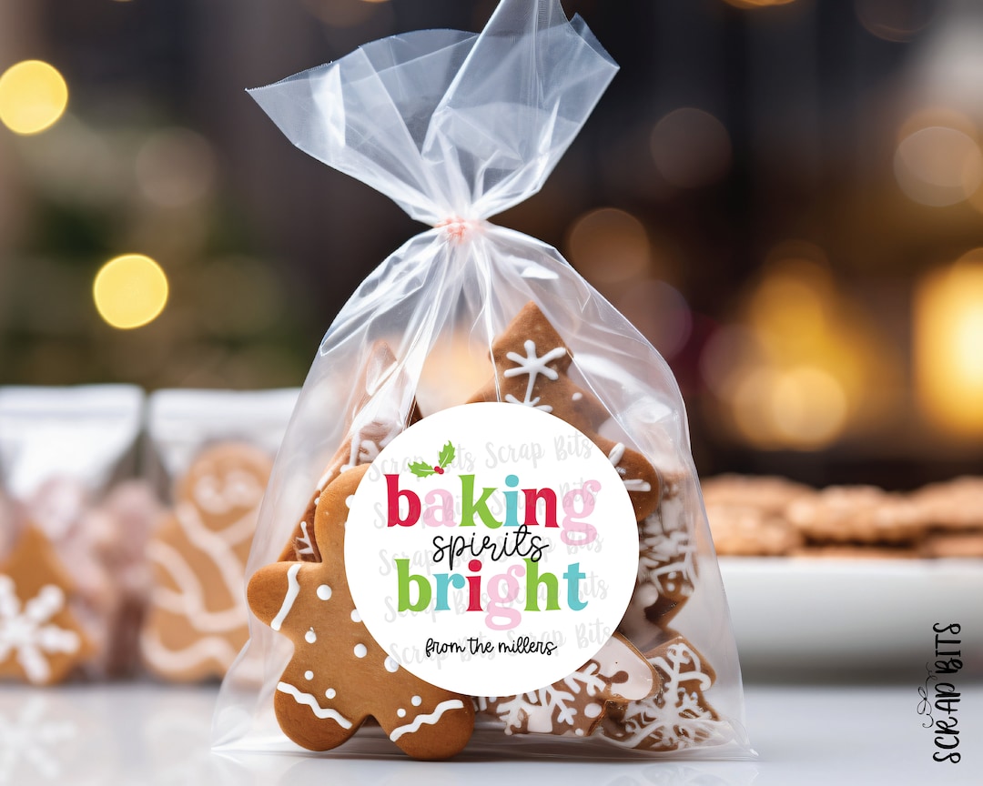 Baking Spirits Bright Christmas Gift Labels & Bags, Bright Funky ...