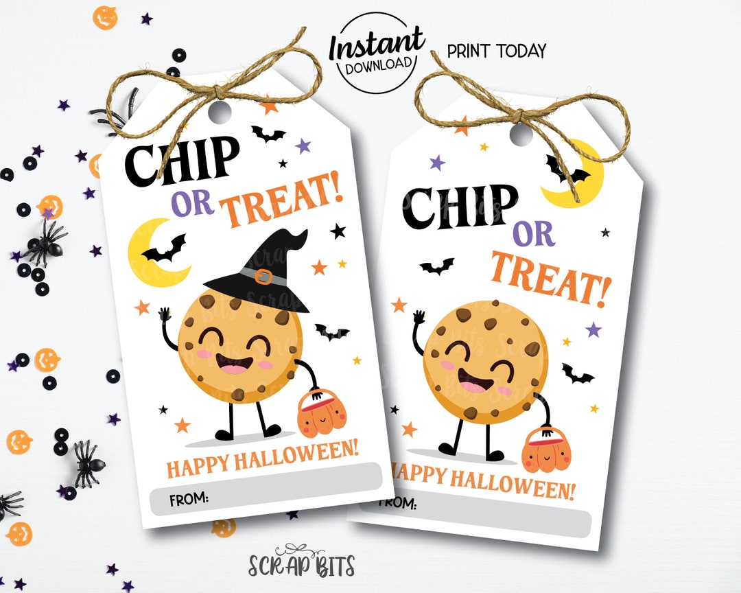 Halloween Chocolate Chip Cookie Tags, Chip or Treat Printable Halloween ...