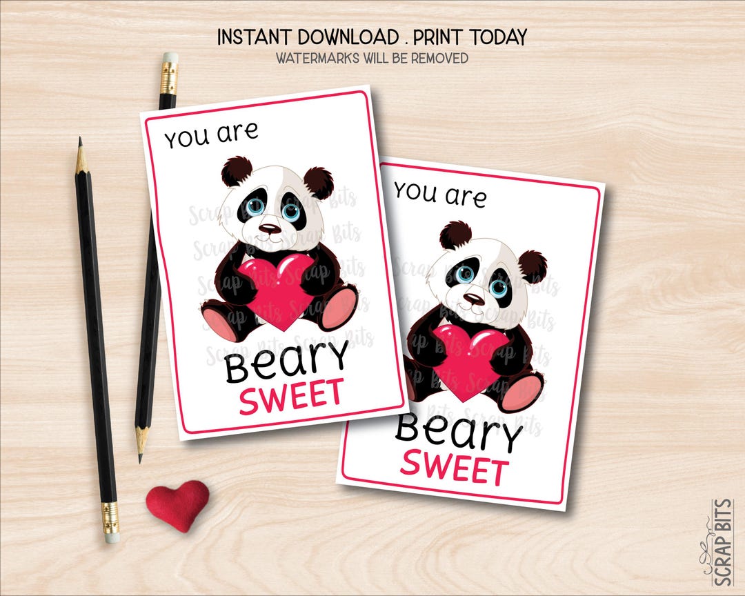 Kids Classroom Valentine Cards, You Are Beary Sweet, Panda Valentines ...