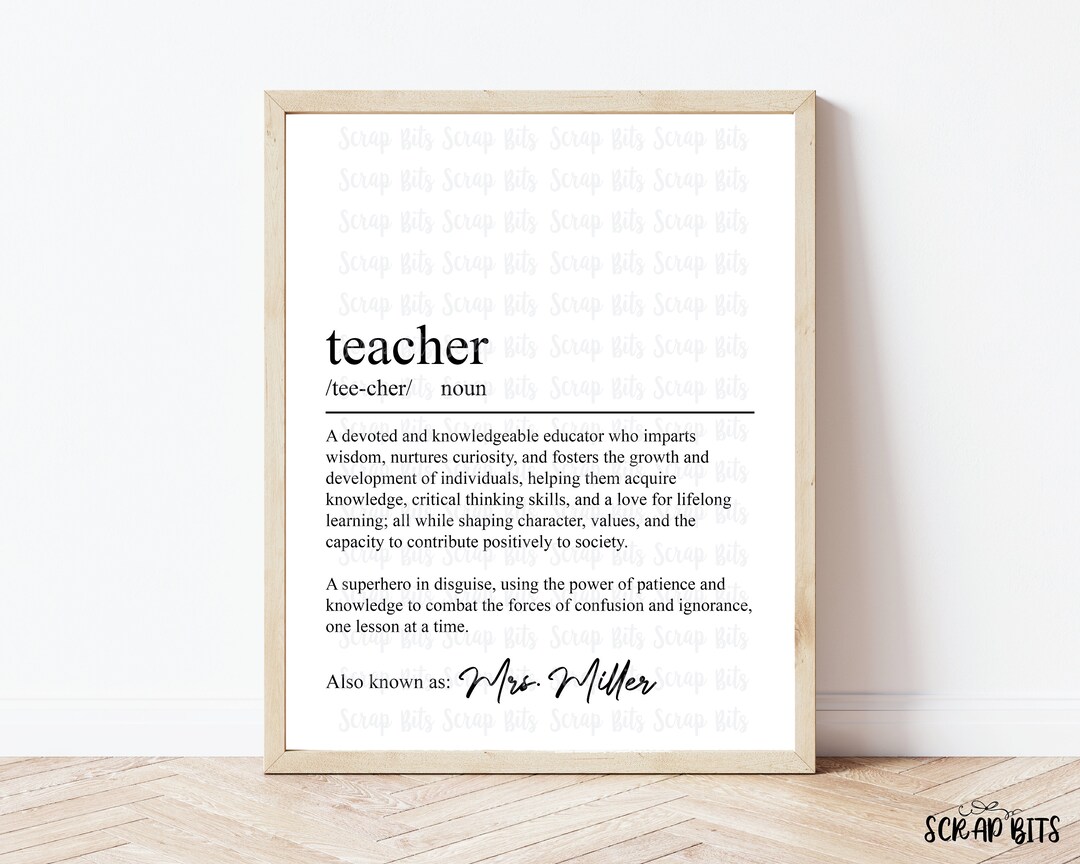 Teacher Definition Print, Printable Wall Art, Personalized Teacher Gift ...
