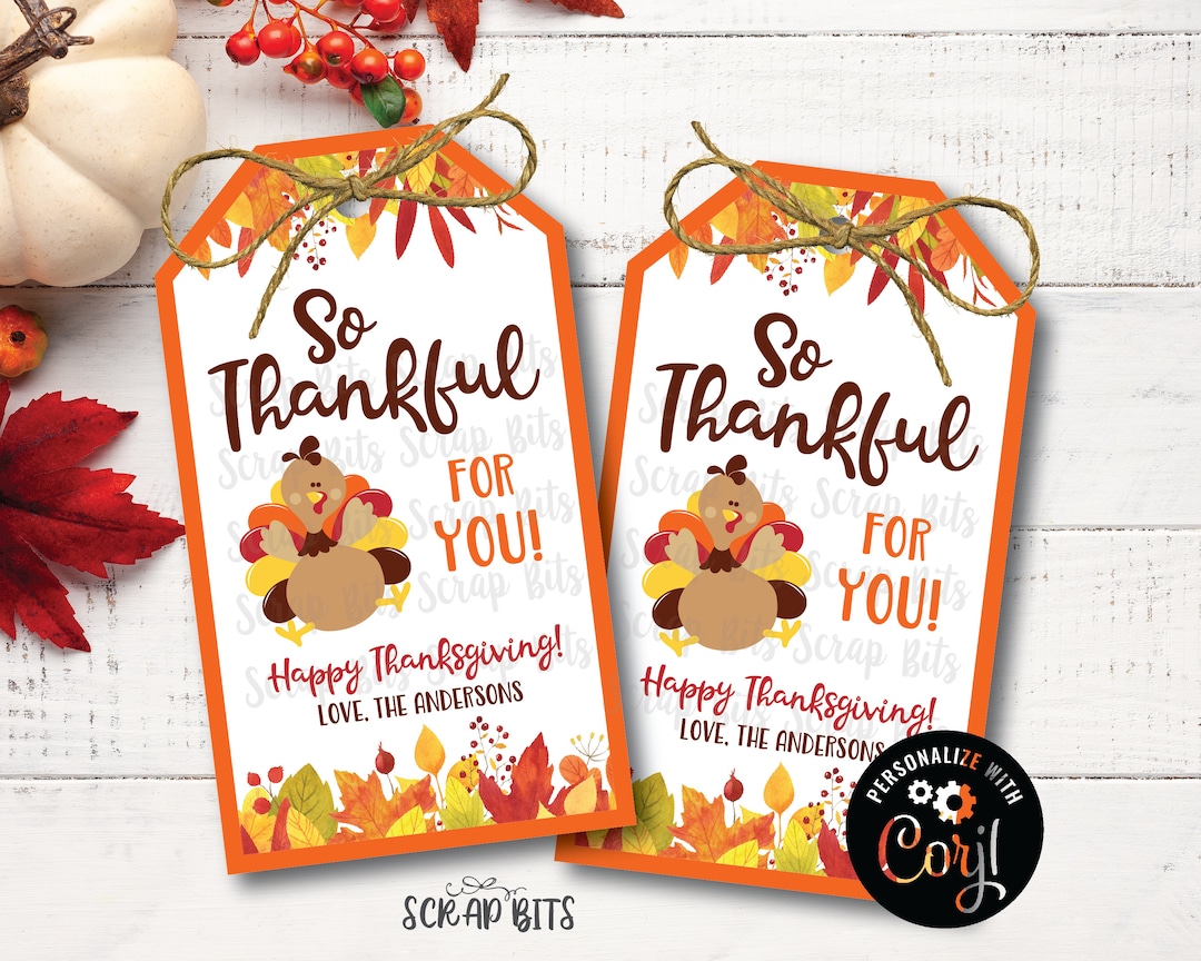 EDITABLE Thankful Tags, so Thankful for You Tags, Thankful Turkey Tags ...