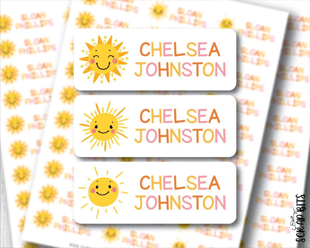Personalized Name Labels, Sun Belonging Labels for School, Books ...