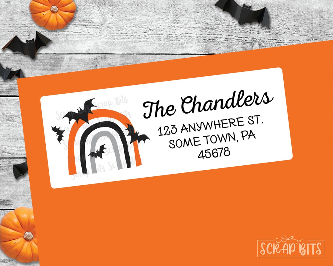 Halloween Address Labels, Halloween Rainbow Flying Bats . Personalized ...