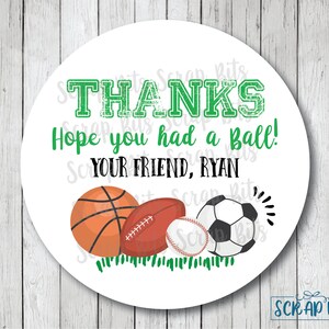 Sports Party Stickers + Treat Bags, Hope You Had A Ball Sports Birthday ...