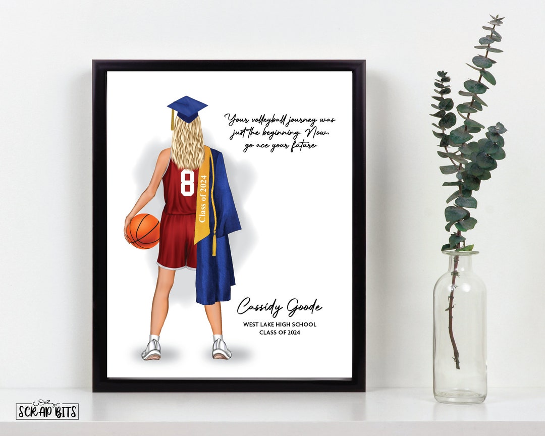 Basketball Graduation Portrait Print, Female Custom Graduation Gift for ...