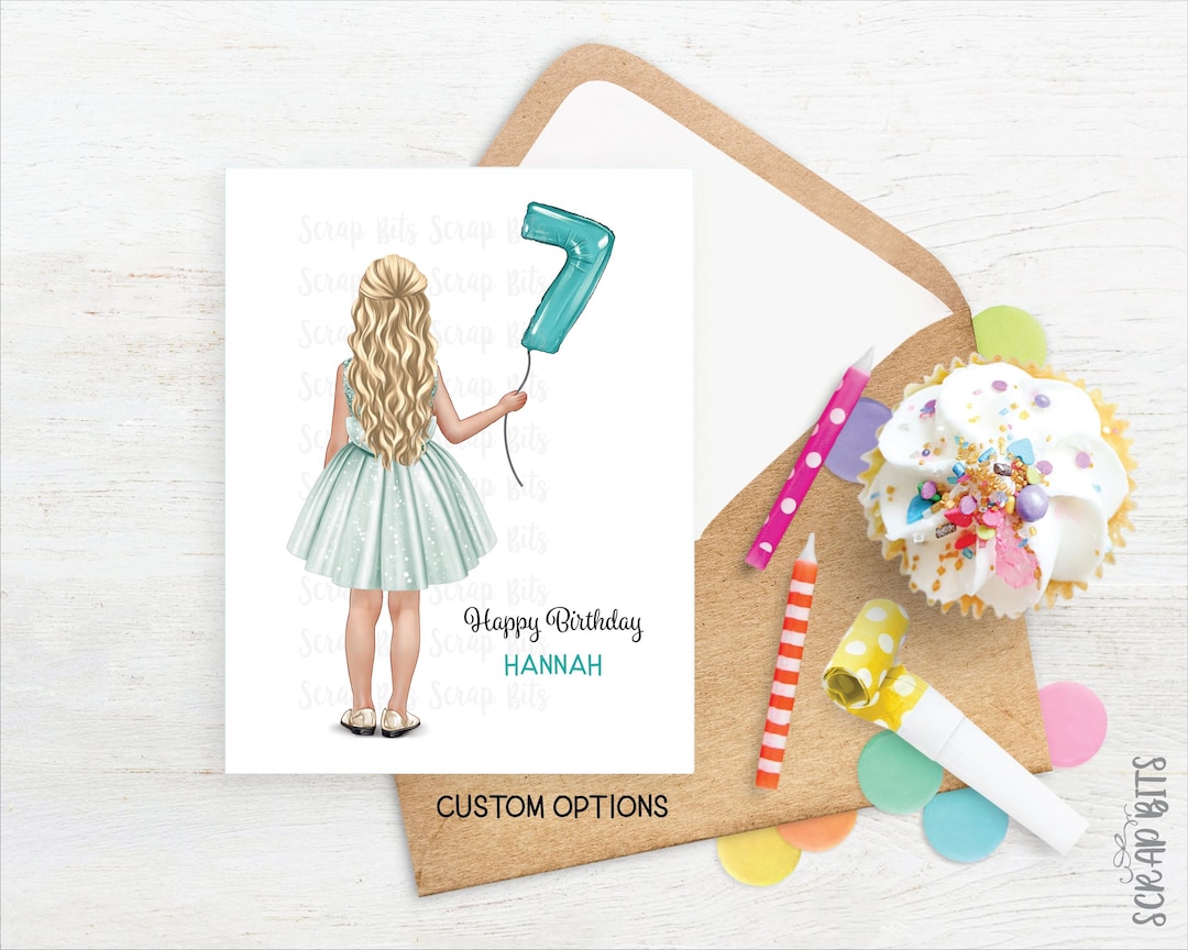 7th Birthday Card, Little Girl Seventh Birthday or Any Age Foil Number ...
