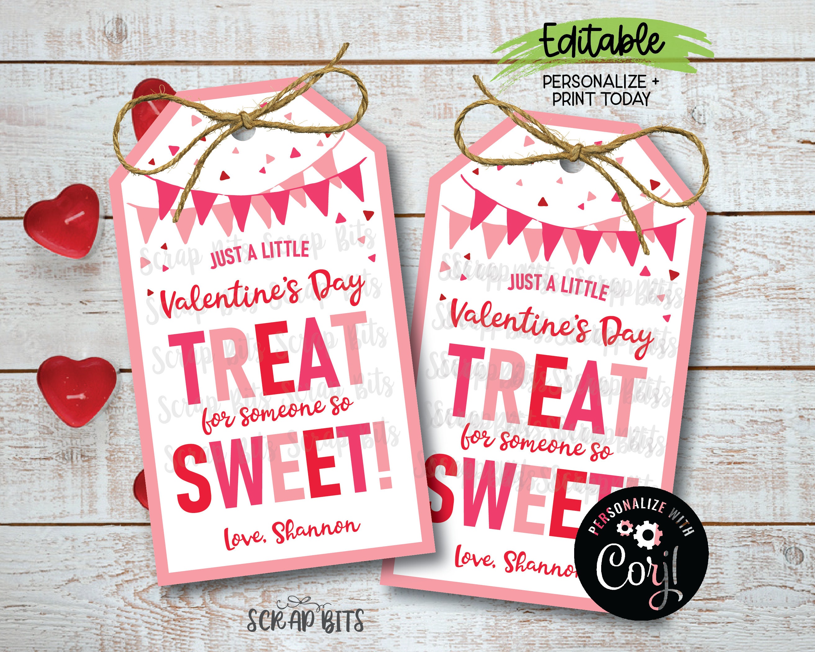 EDITABLE Valentine Treat Tags, A Little Treat for Someone so Sweet Tags ...
