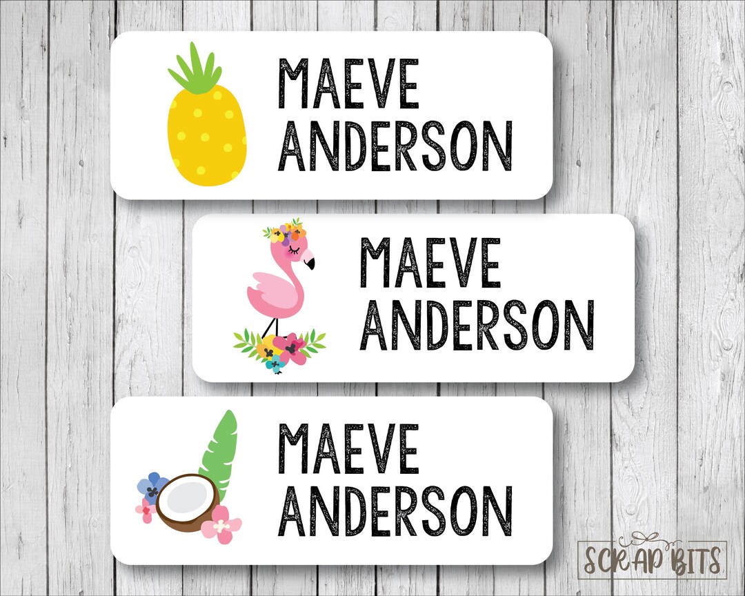 Personalized Name Labels, Tropical Flamingo Belonging Labels for Kids ...