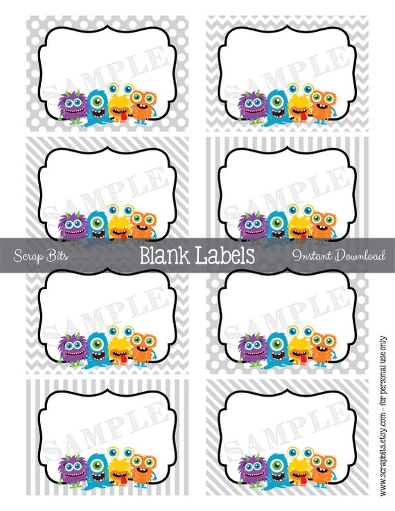 Printable Little Monsters Labels Blank Monster Favor Tags | Etsy