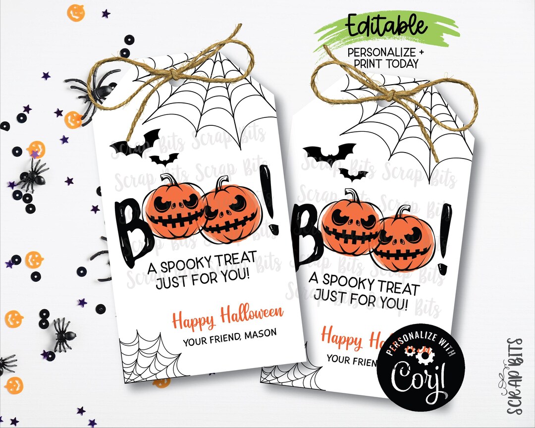 EDITABLE Halloween Boo Tags, A Spooky Treat Just for You, Boo Pumpkin ...