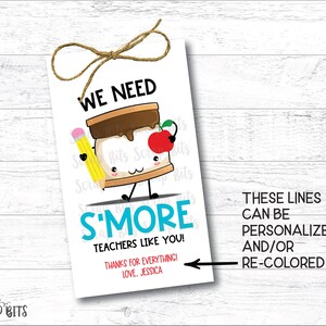 EDITABLE Teacher Appreciation Tags, We Need S'more Teachers Like You ...