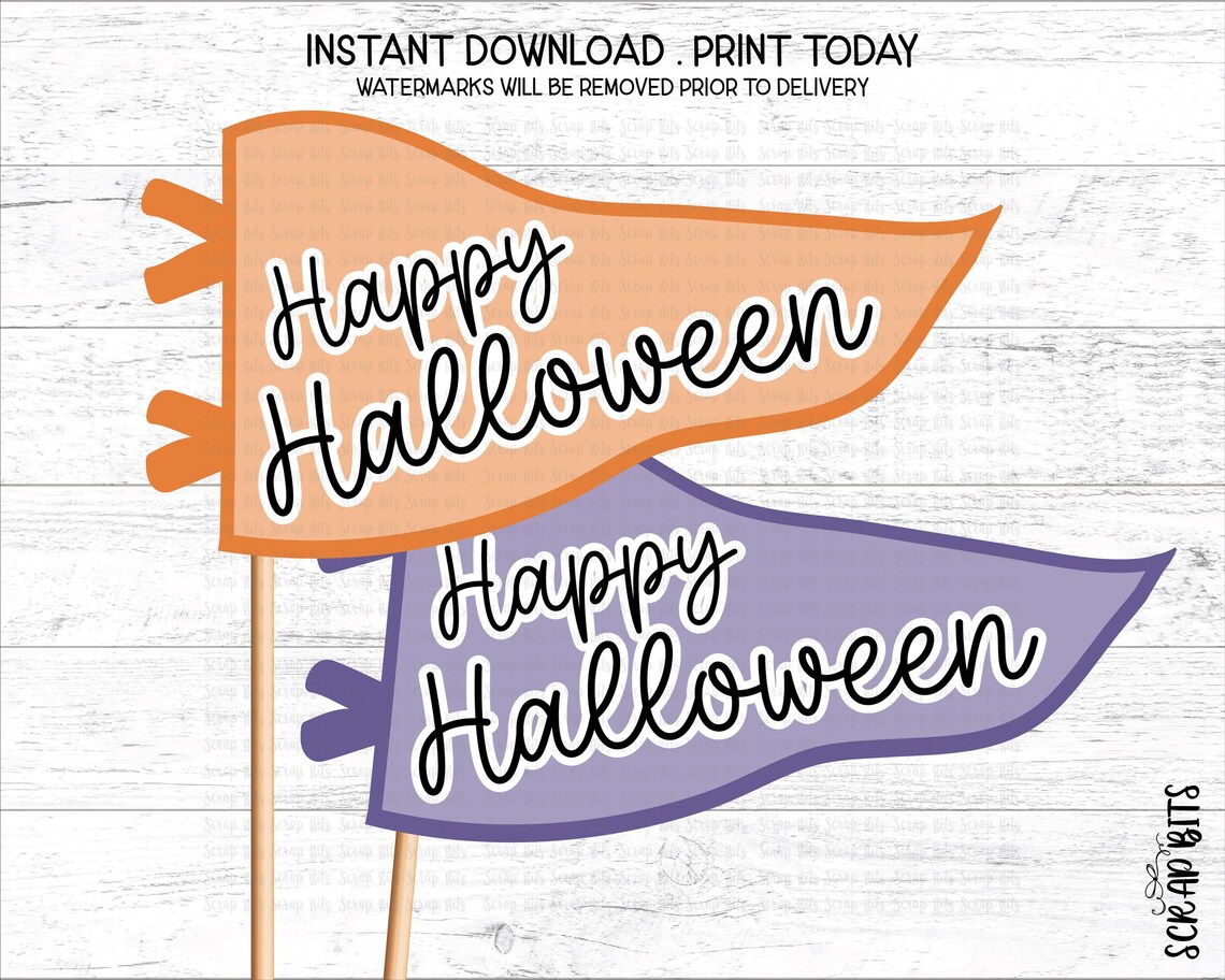 Halloween Pennant Flags, Orange & Purple Printable Photo Props, Class ...