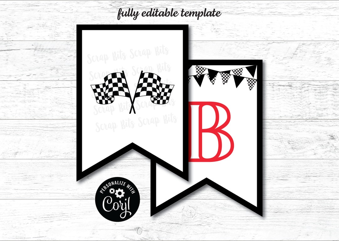 Editable Racing Party Banner Make Your Own Banner Bunting Racing Flags Swallowtail Printable