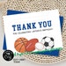EDITABLE Sports Thank You Card, Printable Birthday Thank You Note Cards ...