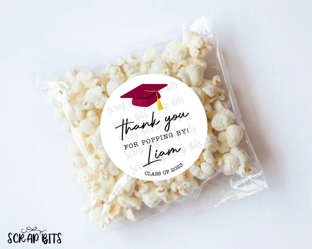 Graduation Popcorn Stickers & Bags, Thank You for Popping By ...