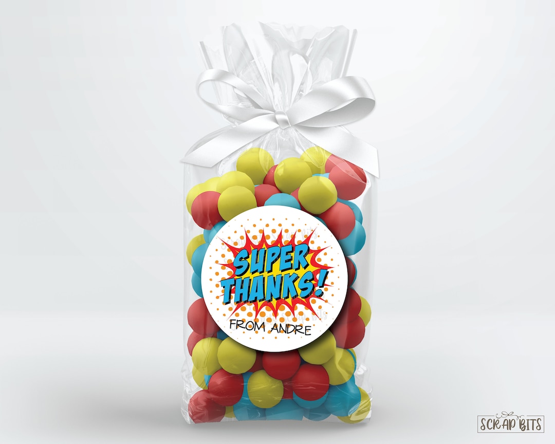 Super Thanks Stickers . Super Hero Party Stickers . Personalized Favor ...