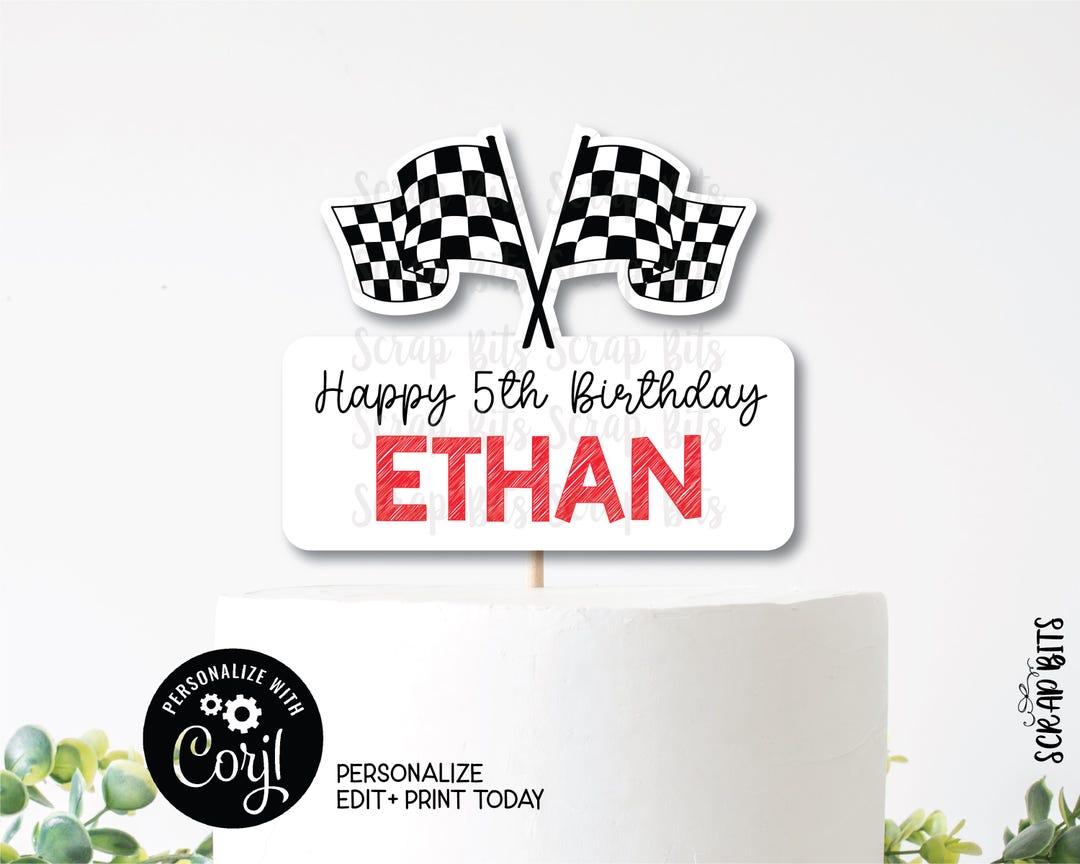 EDITABLE Cake Topper, Printable Racing Flags Birthday Cake Topper ...