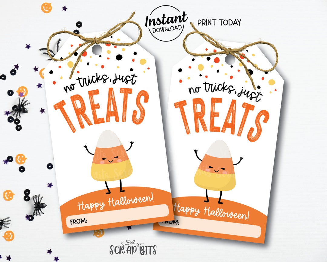 Kawaii Halloween Gift Tag, Cute Candy Corn Tags, No Tricks, Just Treats ...