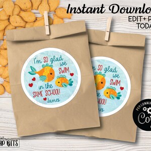 EDITABLE Printable Valentine Labels, so Glad We Swim in the Same School ...