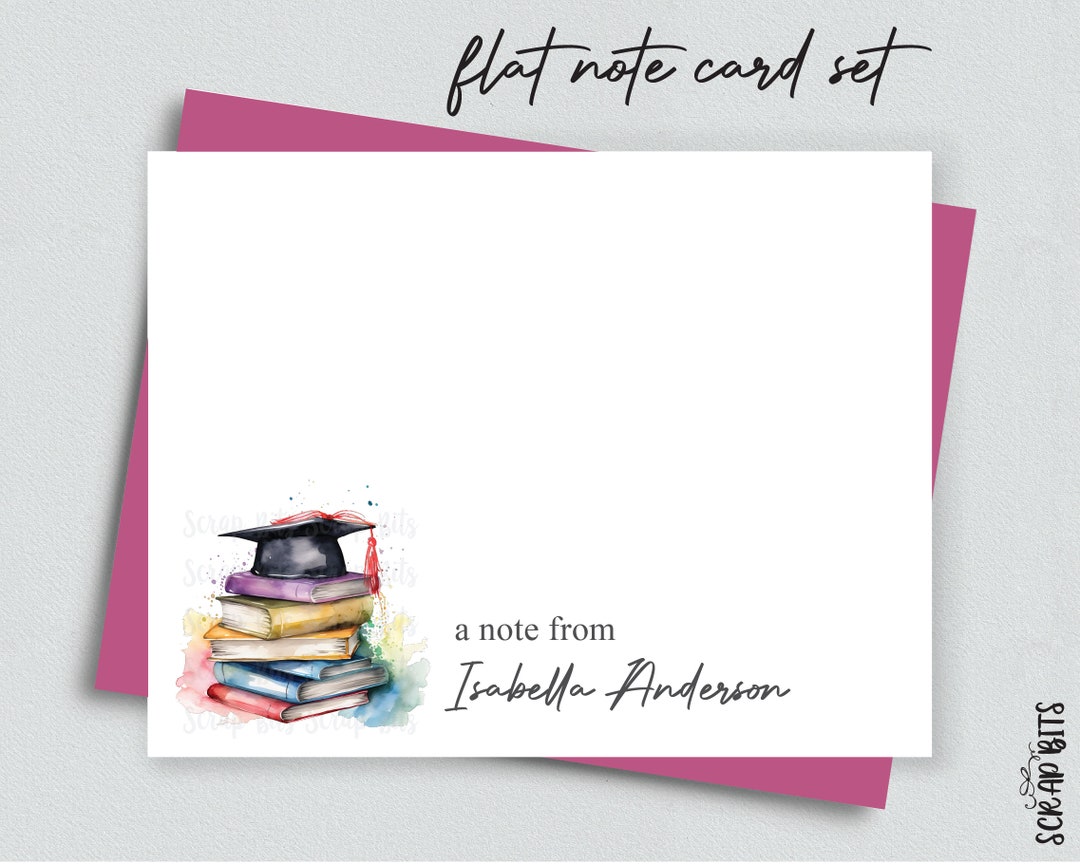Graduation Note Card Set, Grad Cap Stacked Books Thank You Cards ...