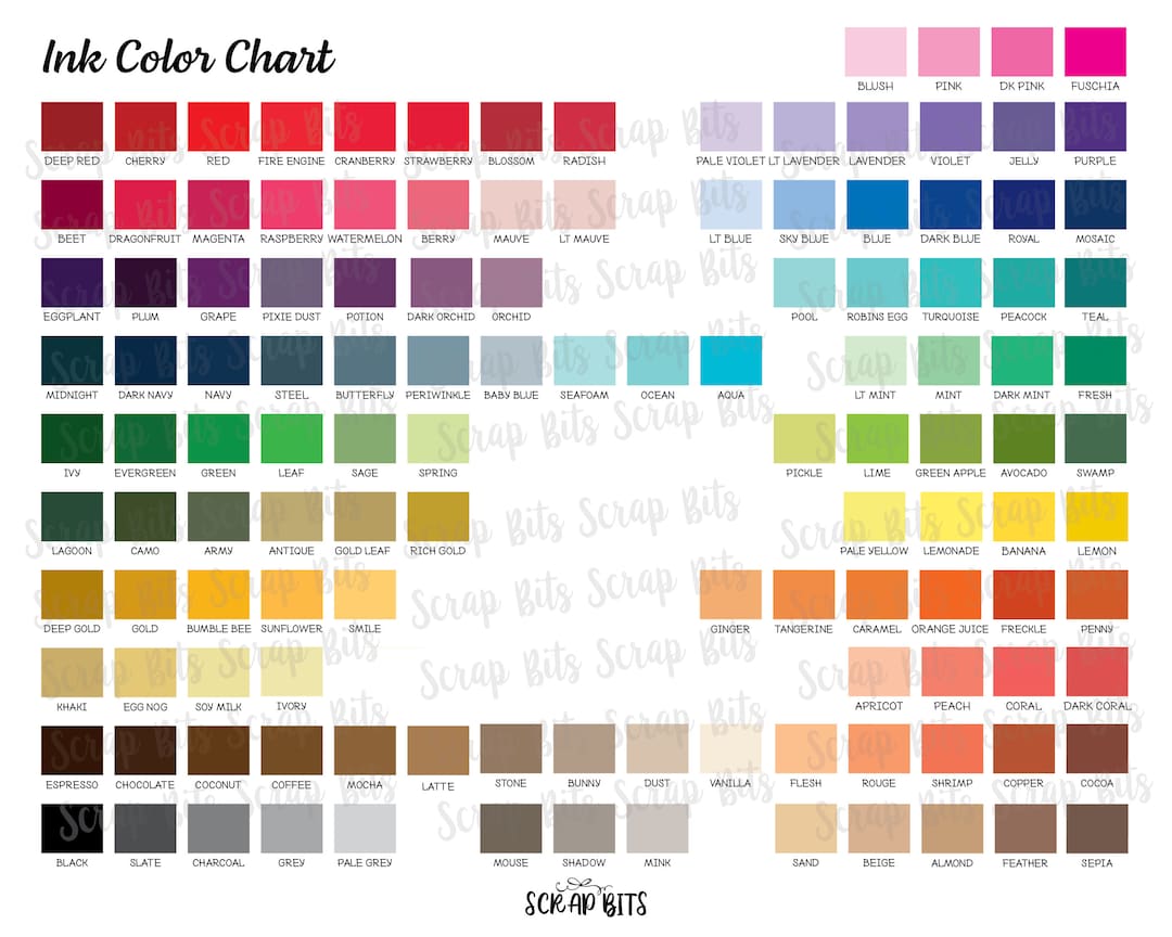 Ink Color Chart for Personalized Invitations, Stickers & Tags . Printed ...