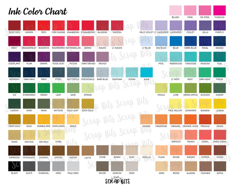 Ink Color Chart for Personalized Invitations, Stickers & Tags . Printed ...